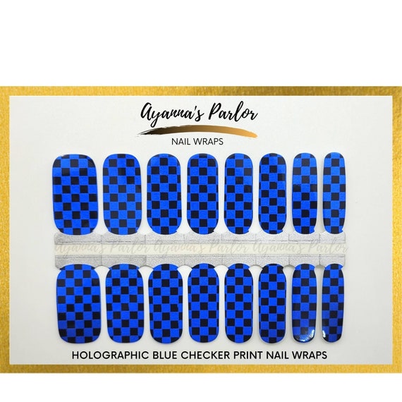 Checker Nail Wraps Holographic Blue Checker Print Nail - Etsy