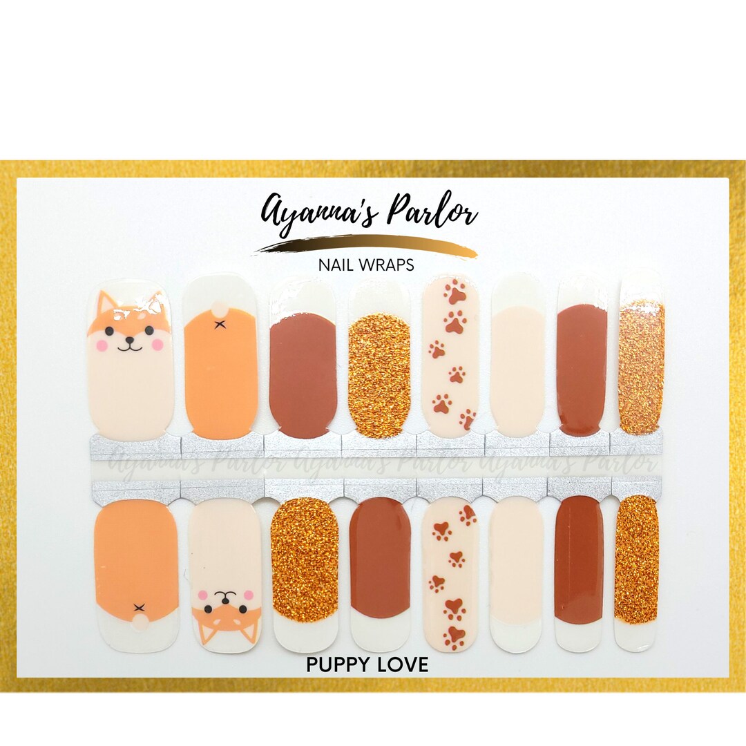 Puppy Love Nail Wraps: Glitter Paw Prints, French Tip (16 Piece) - Etsy