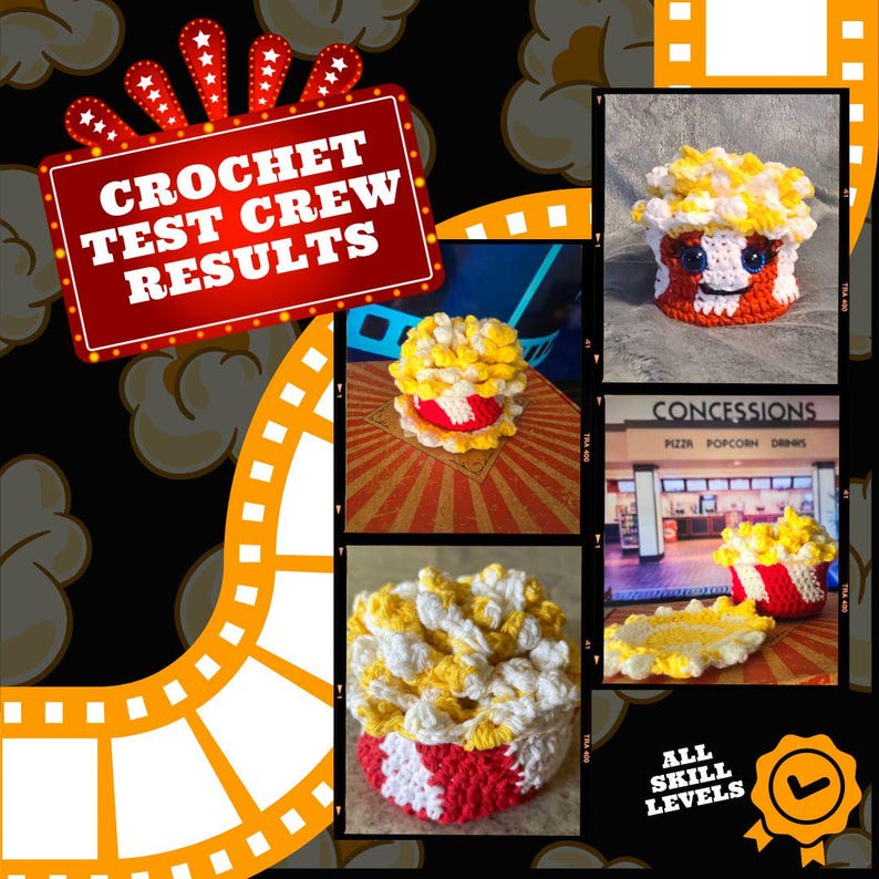 Popcorn Bucket Coaster Set Crochet Pattern, Popcorn Bucket Movie, Movie ...