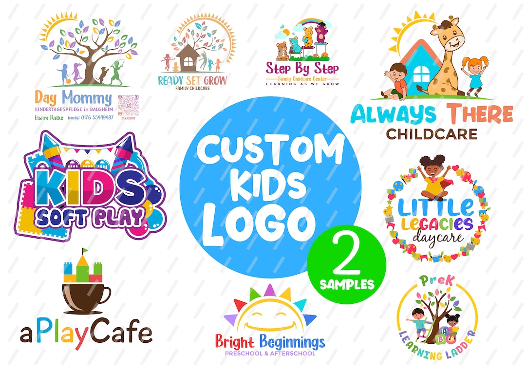 Custom Children Logo Design Preschool Logo Cartoon Illustrations ...