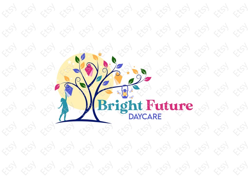 Daycare Logo Preschool Logo Design Tree Logo Books Illustration - Etsy