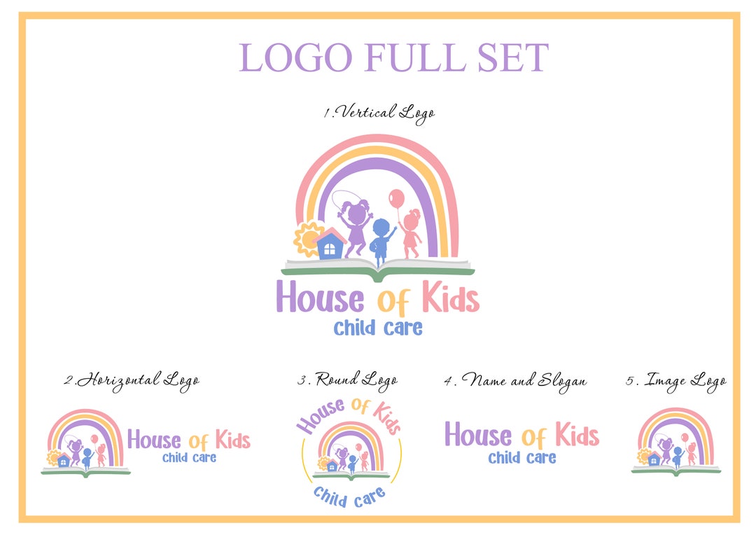 Rainbow Children Logo Sun Child Care Logo Kids Playing Logo Premade ...
