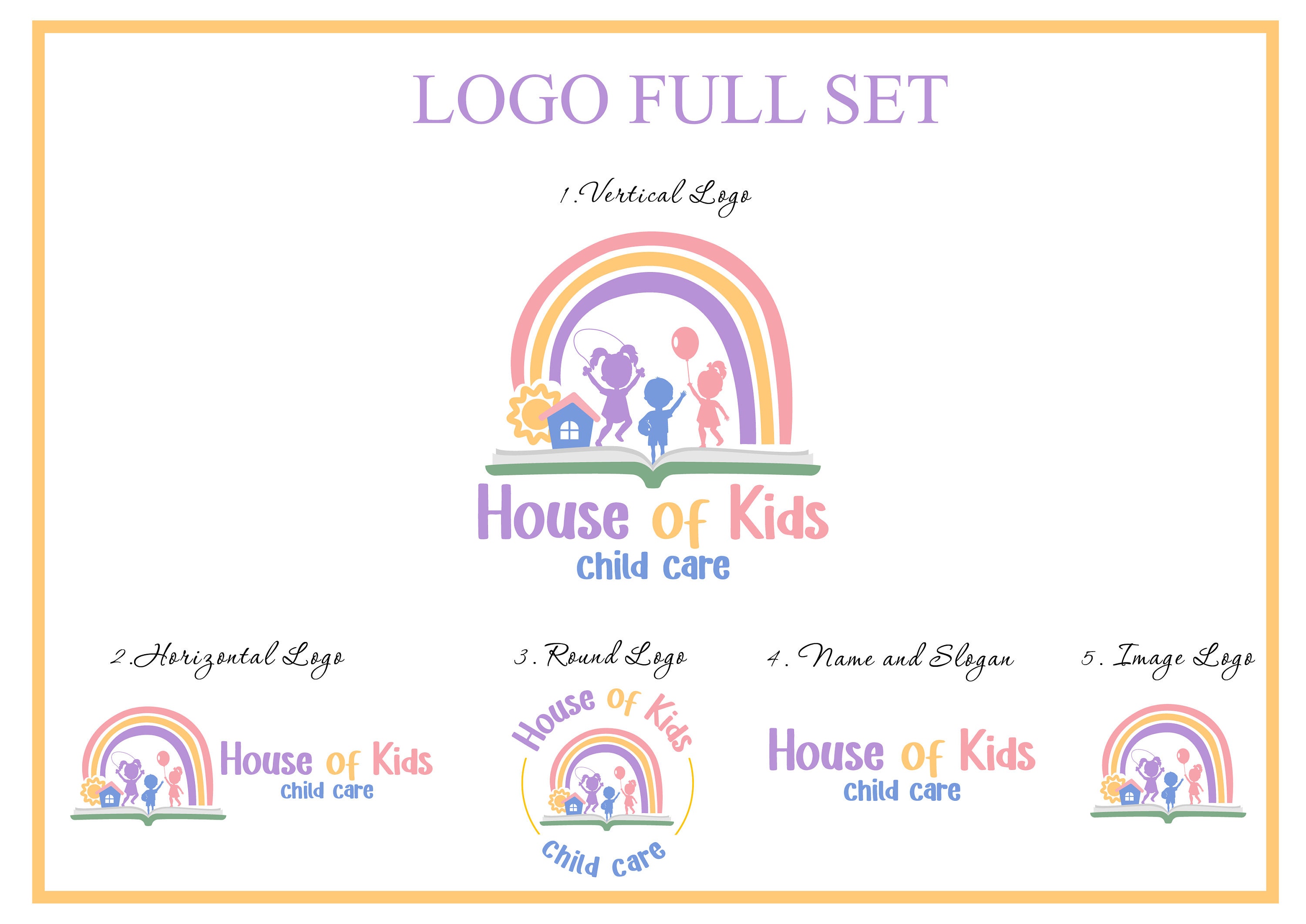 Rainbow Children Logo Sun Child Care Logo Kids Playing - Etsy