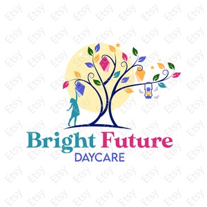 Daycare Logo Preschool Logo Design Tree Logo Books Illustration - Etsy