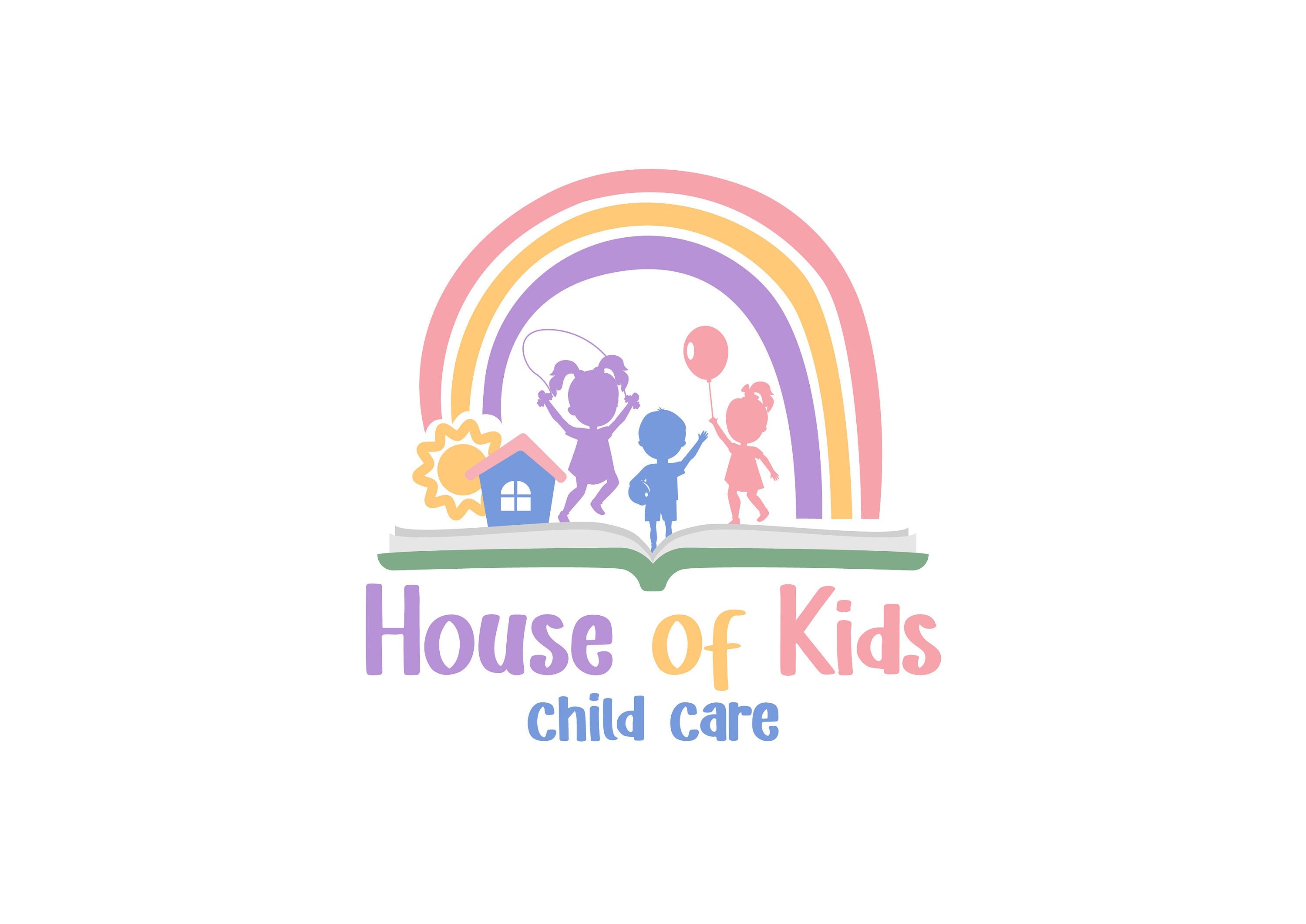 Rainbow Children Logo Sun Child Care Logo Kids Playing - Etsy