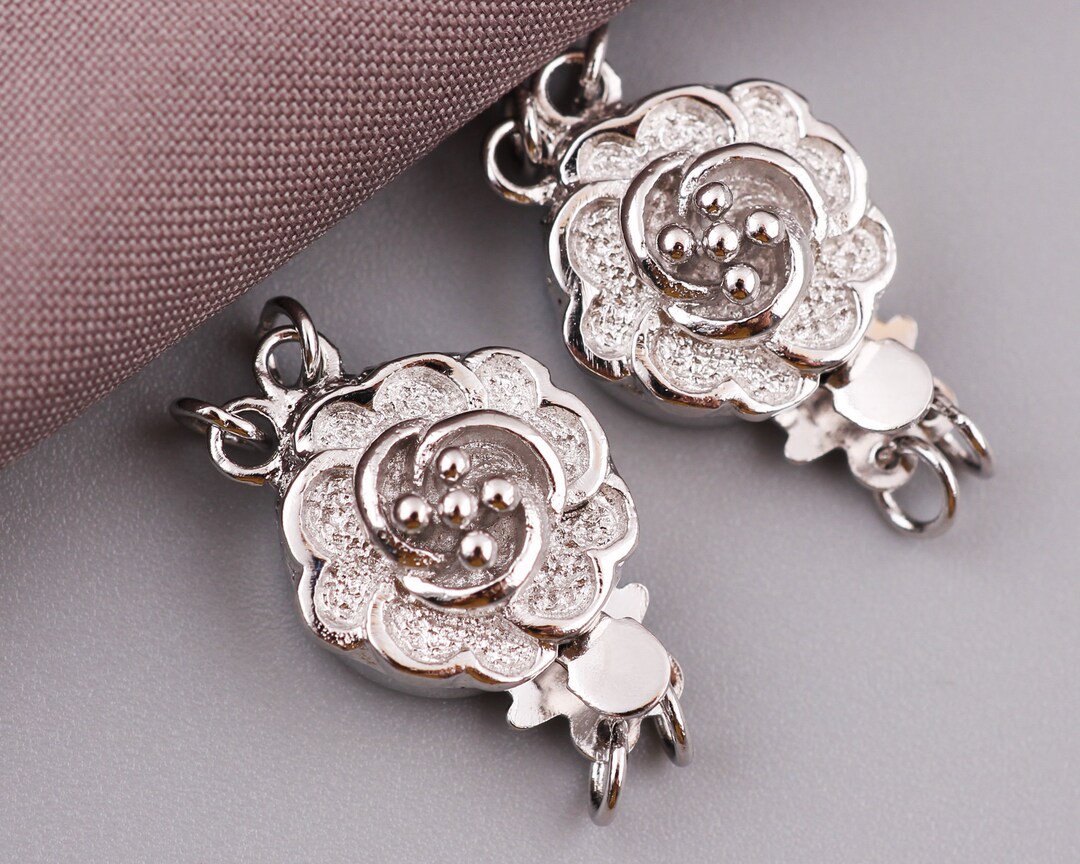 ID 19mm 11mm 925 Sterling Silver Flower Clasp,double Strand Clasp ...