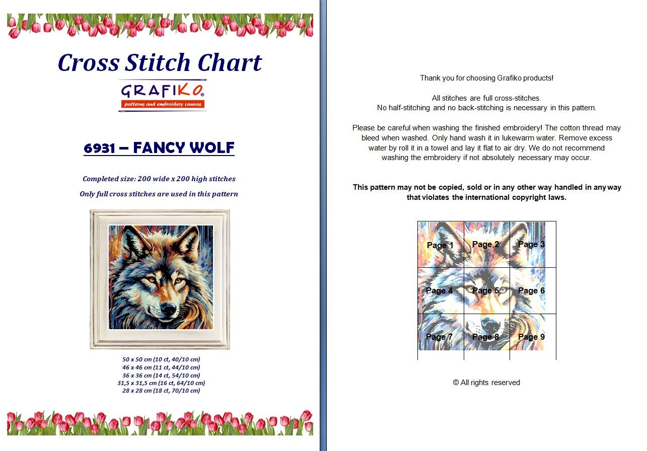 Colorful Fancy Wolf. Cross Stitch Pattern, Counted Cross Stitch, PDF Cross Stitch Pattern ...