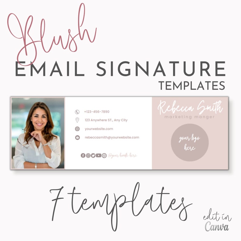 Email Signature Template Canva Editable Email Signature Blush Email ...