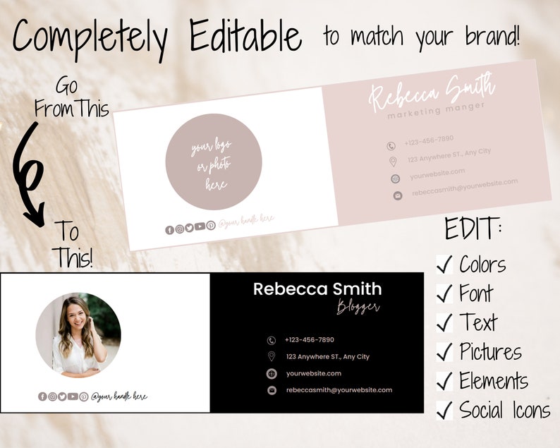 Email Signature Template Canva Editable Email Signature Blush Email ...
