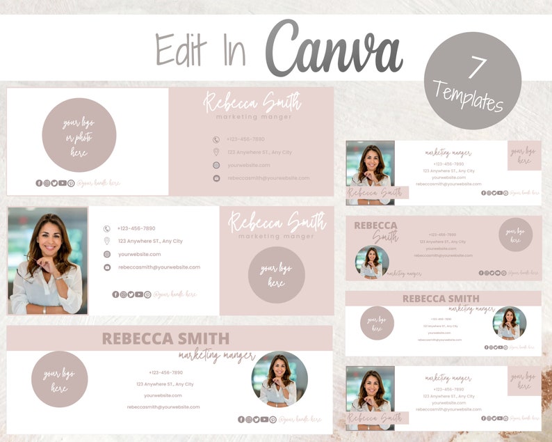 Email Signature Template Canva Editable Email Signature Blush Email ...