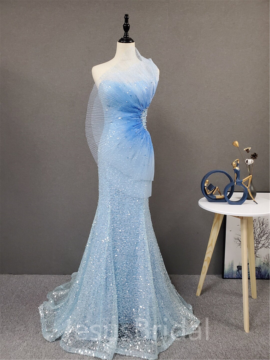 Blue Gradient Sequin Mermaid Wedding Dress Prom Dress - Etsy