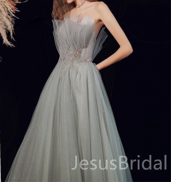Aqua Strapless Prom Dress