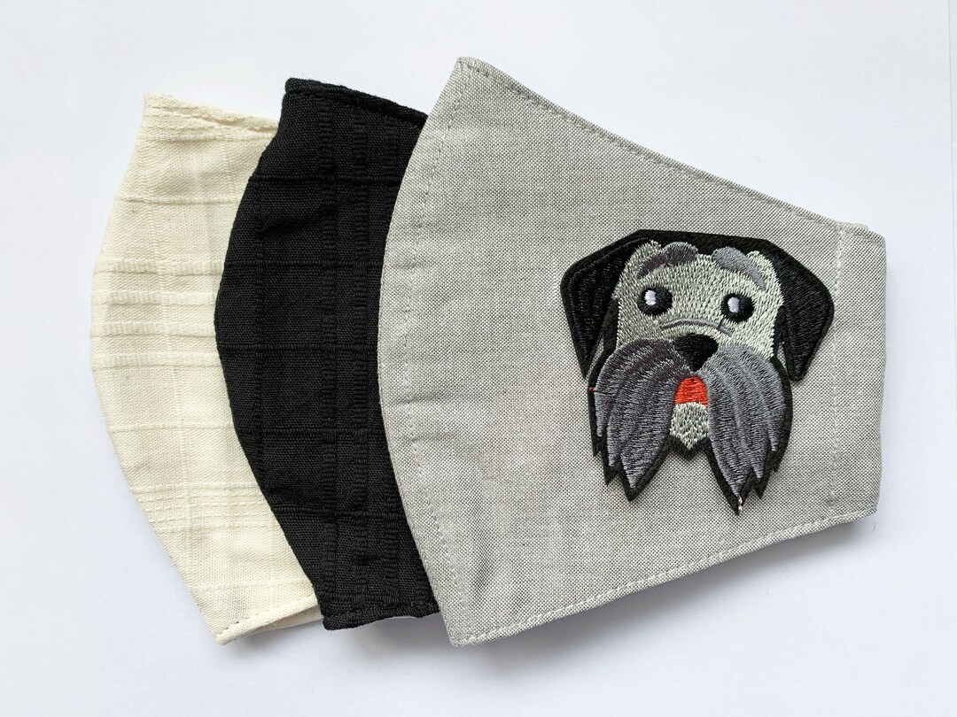 Schnauzer Dog Embroidered Patch Mask pocket Filters, Face Mask Triple ...