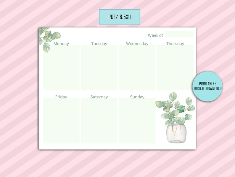 Eucalyptus Weekly Planner Printable - Etsy