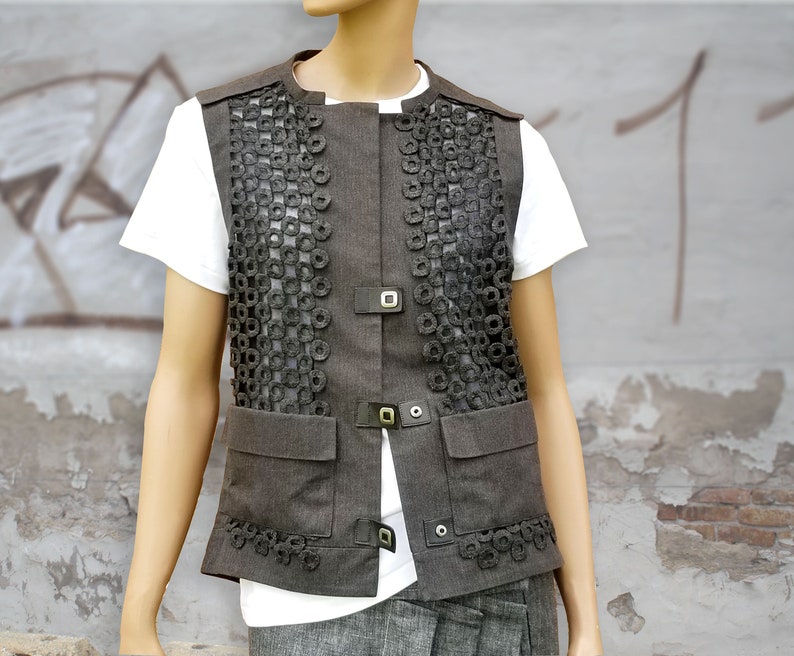Gray Cotton Vest, Made of Italian Fabric, Heavier Cotton Crochet ...