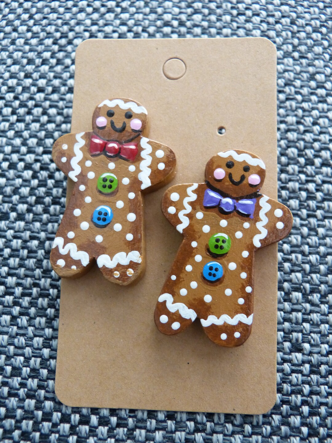Wooden Hand Painted Gingerbread Man Stud Earrings - Holiday Jewelry ...