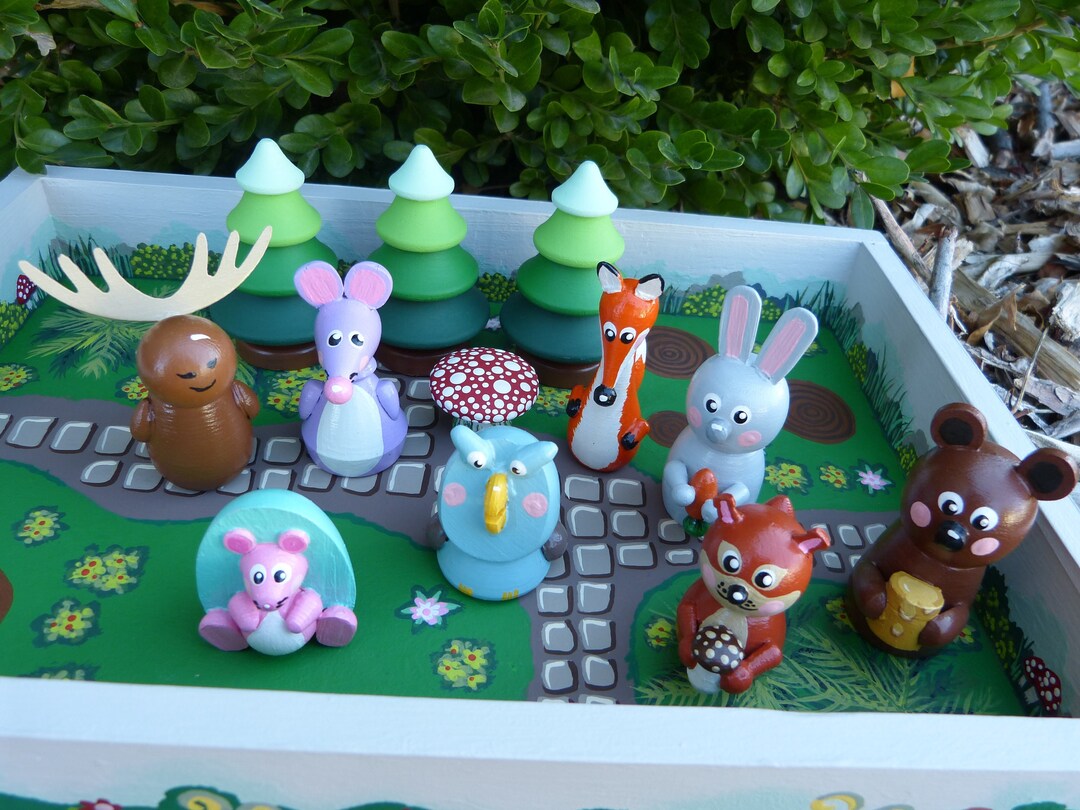 Woodland Creatures Play Set - 13 Piece - Unique Wooden Toy - Children's ...