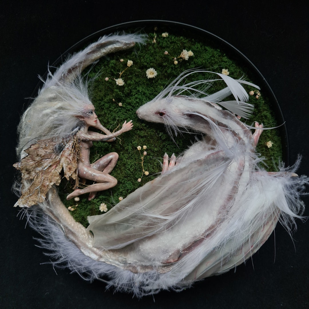 Etheric Cords, Fantasy Fairy and Dragon Art Doll Sculpture Glass Dome ...