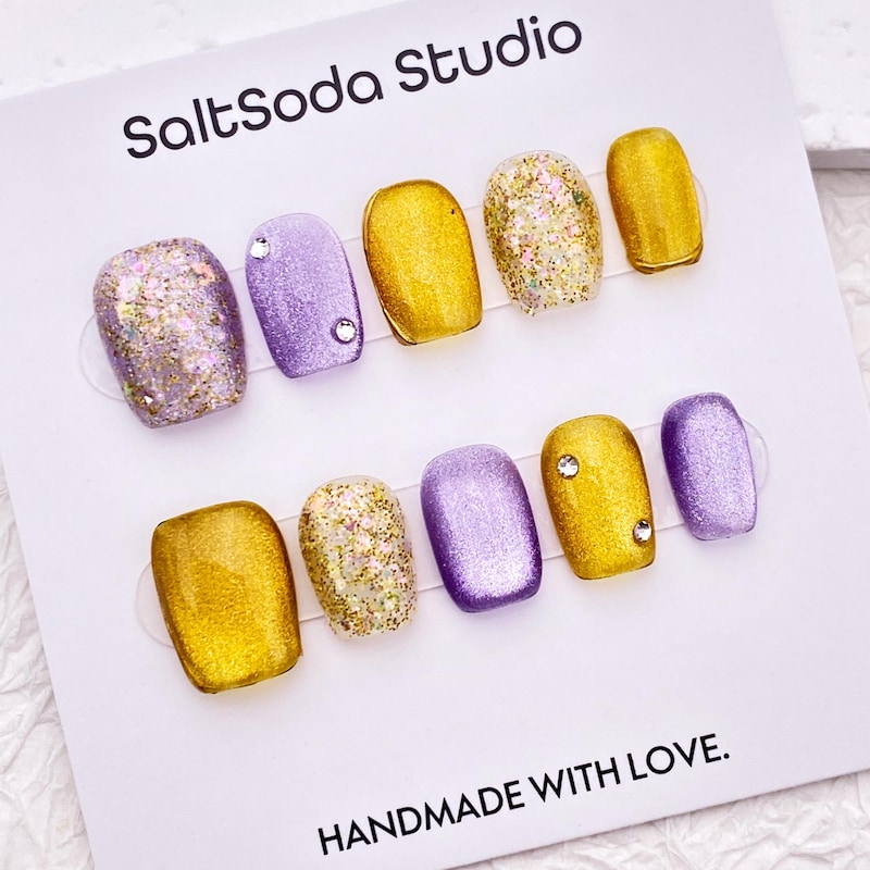 Purple and Yellow Nails - Etsy