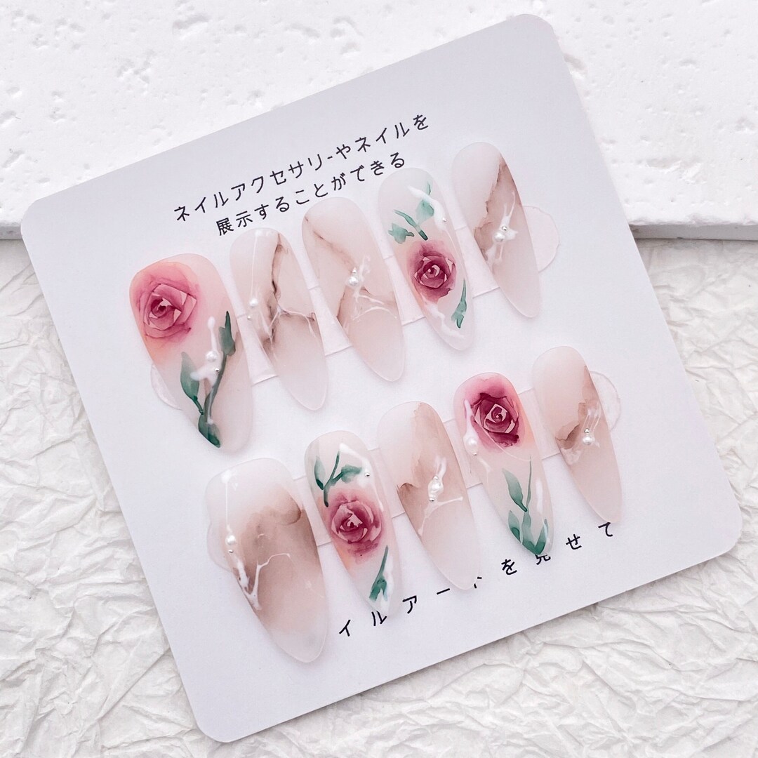 Spring Rose Flower Nail/extra Long Stiletto Nail/handmade Press on Nail ...