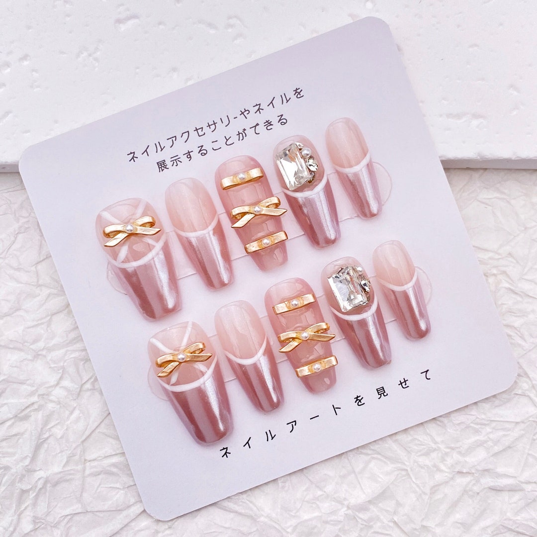 Lovely Ballerina Pink Nails/cute Bow Princess Nail/light Pink French ...