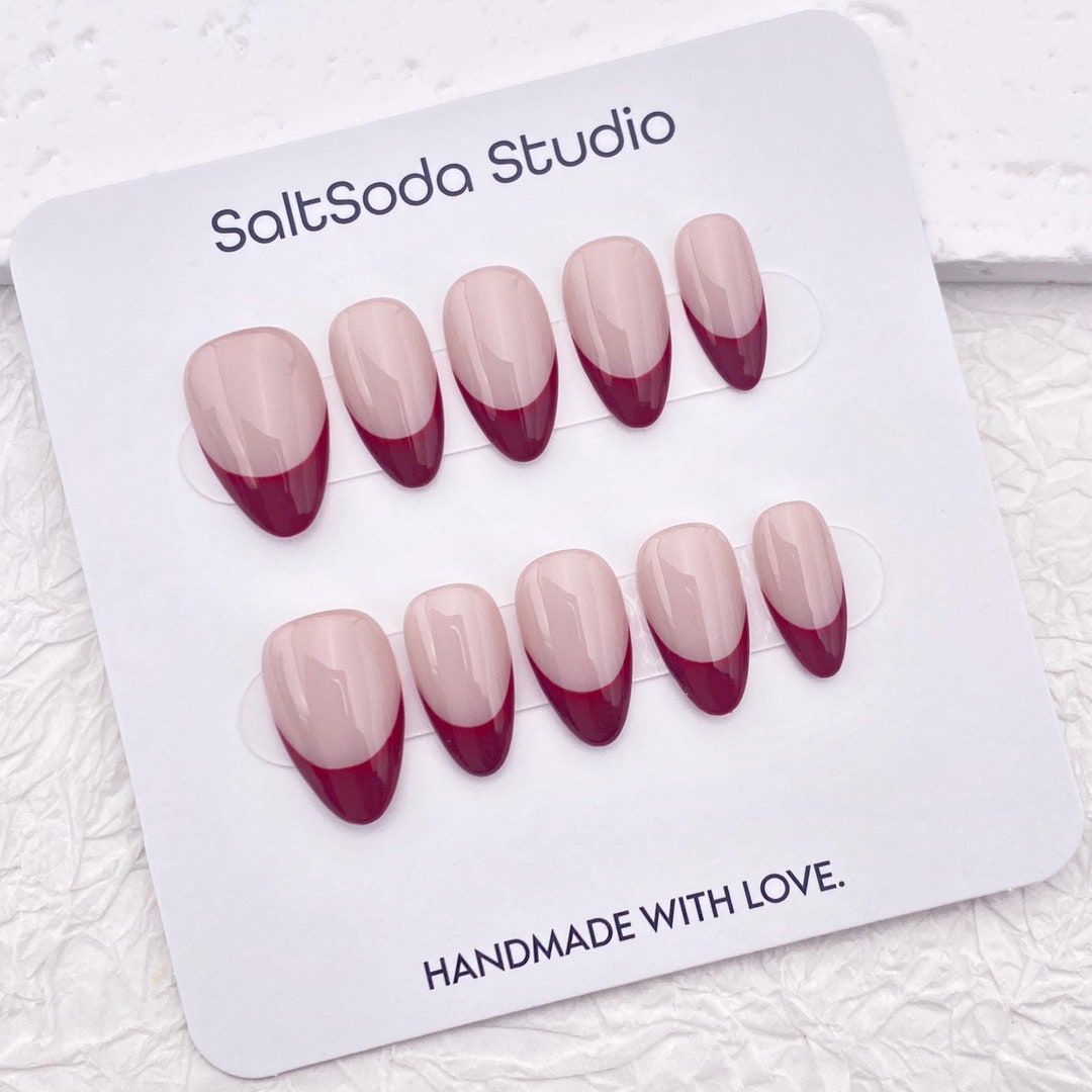 Red French Tip Nail/cute Short Oval Nail/handmade Press on Nail/simple ...