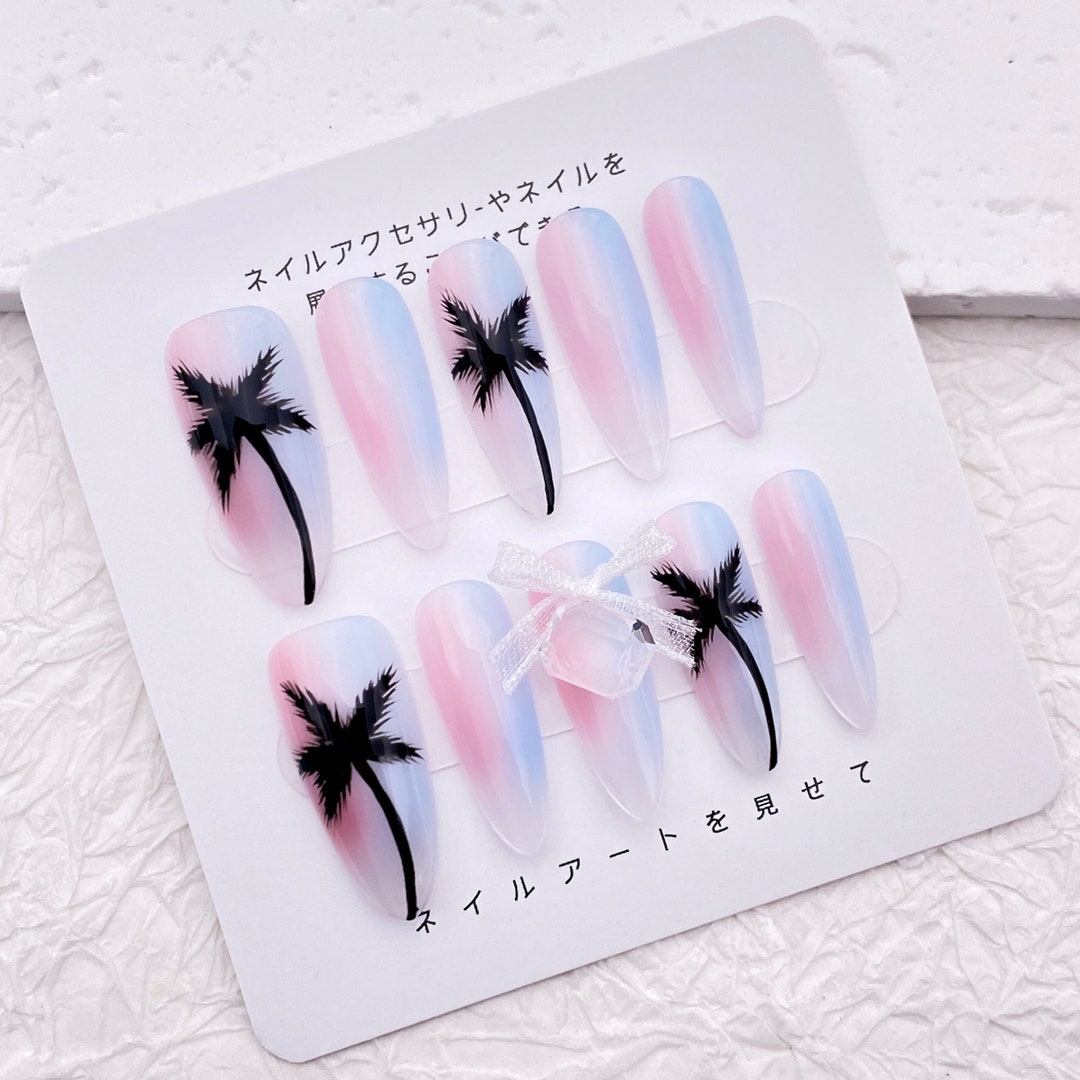 Simple Coconut Tree Nail/summer Island Beach Nail/long Almond Nail ...