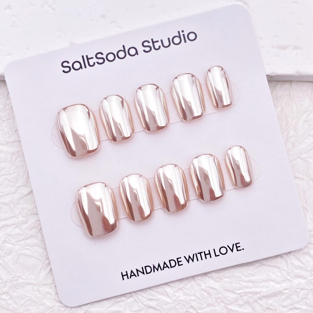 Light Pink Mirror Nail/cute Short Square Nail/handmade Press on Nail ...