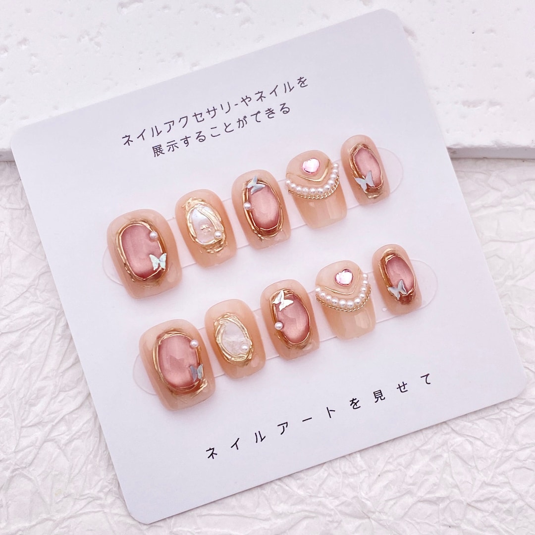 Baroque Pearl Rhinestone Nail/cute Short Valentines Nail/glitter Pink ...