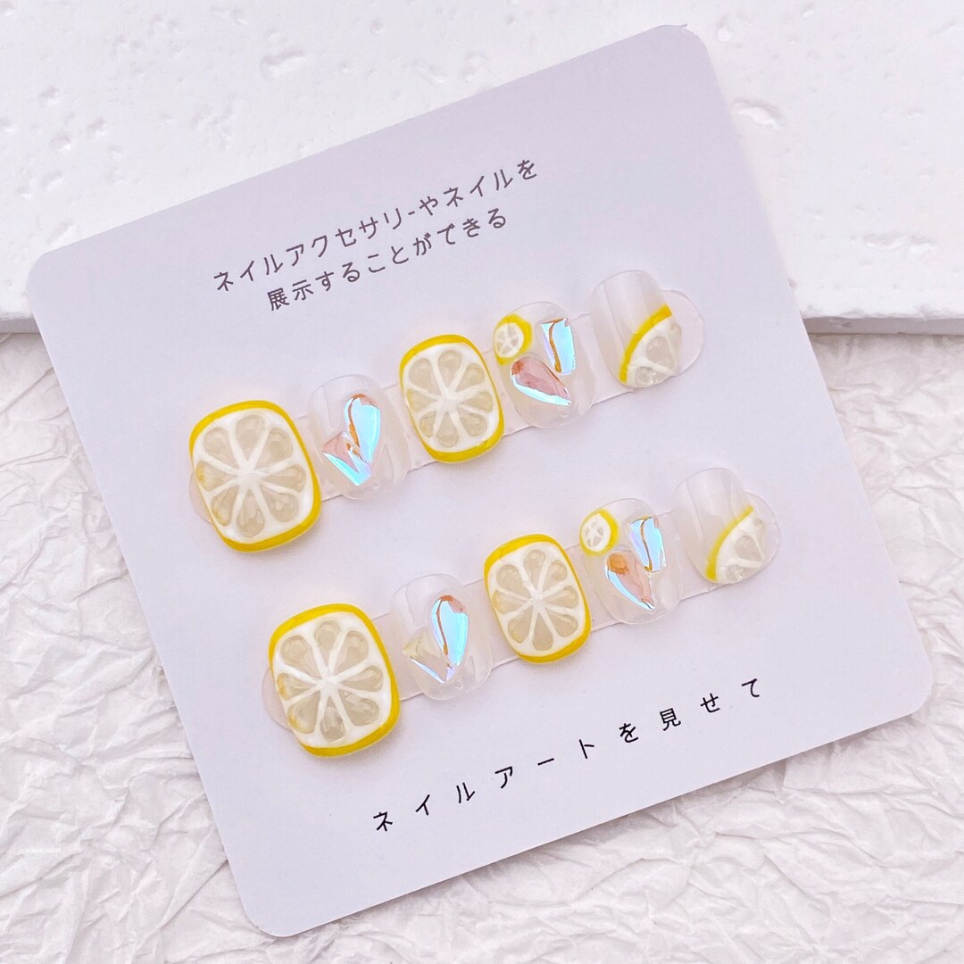 Cute Short Lemon Nails/kawaii Fruit Nail Designs/summer Light Yellow ...