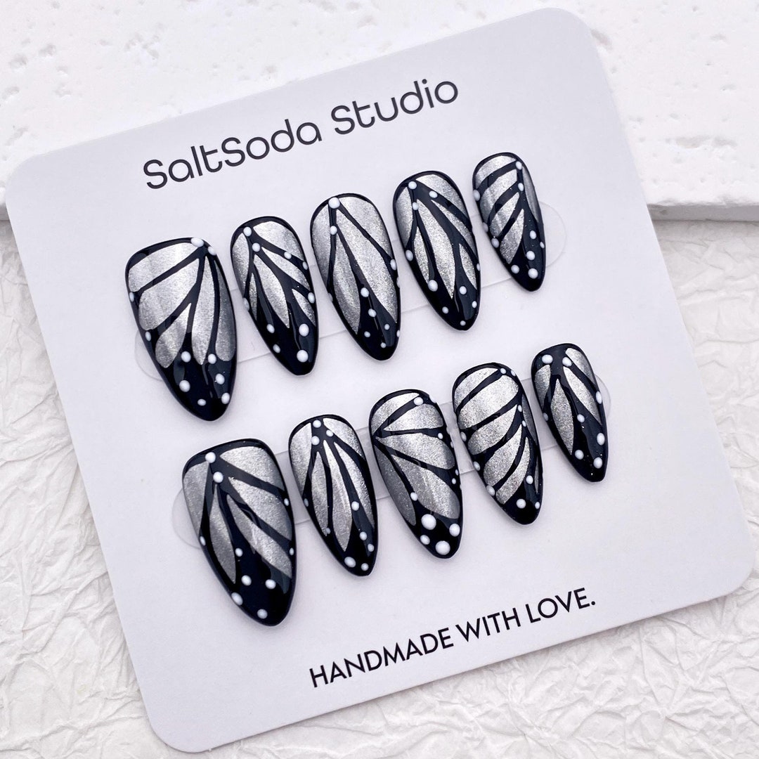 Gothic Butterfly Wing Nail/almond Shape Nail/handmade Press on Nail ...