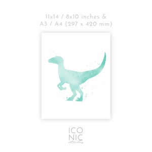 Set of 6 Dinosaur Watercolor Prints, Mint Dinosaur Printable Art ...