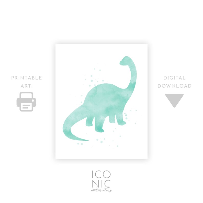 Set of 6 Dinosaur Watercolor Prints, Mint Dinosaur Printable Art ...