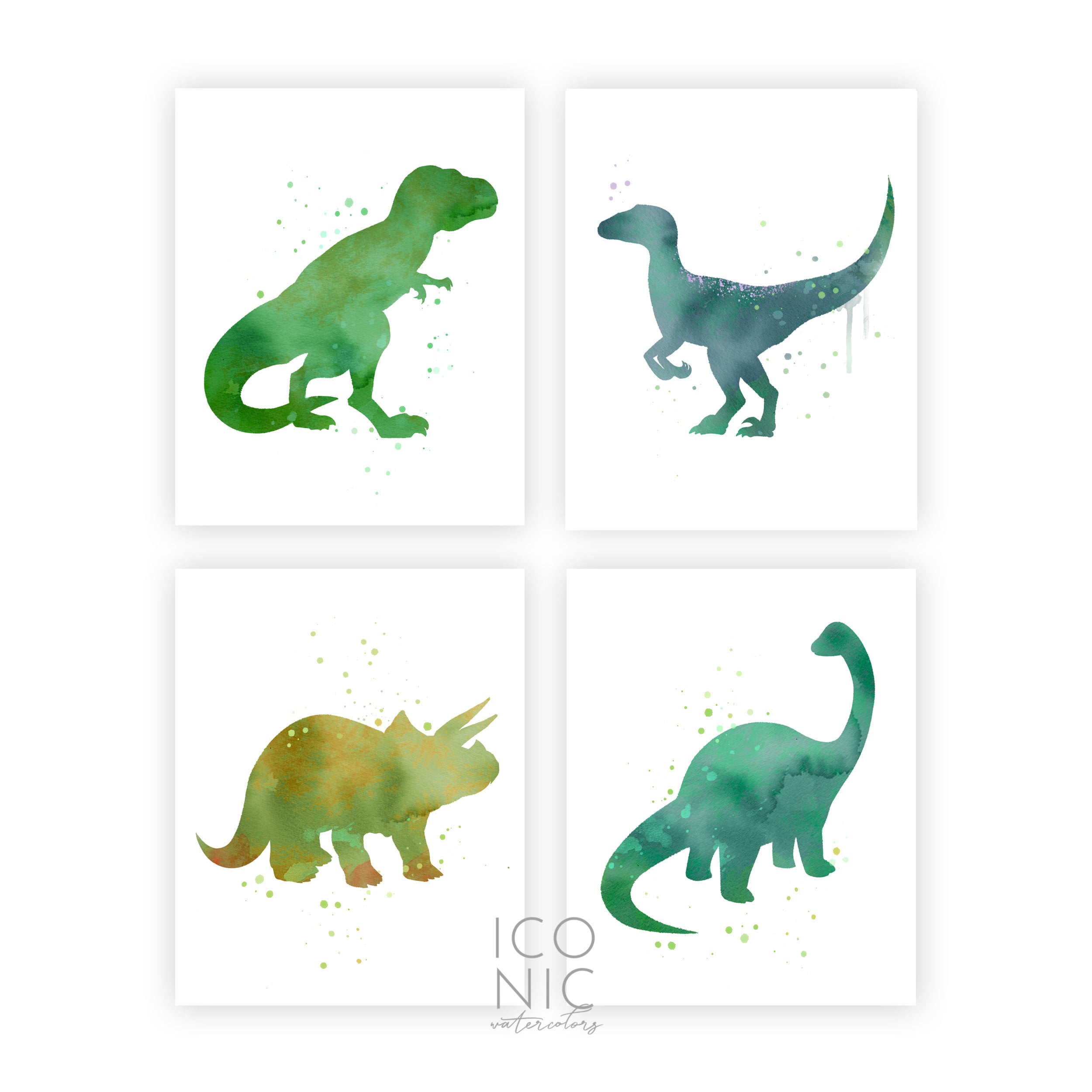 Set of 4 Dinosaur Prints Watercolor Dinosaur Printables - Etsy