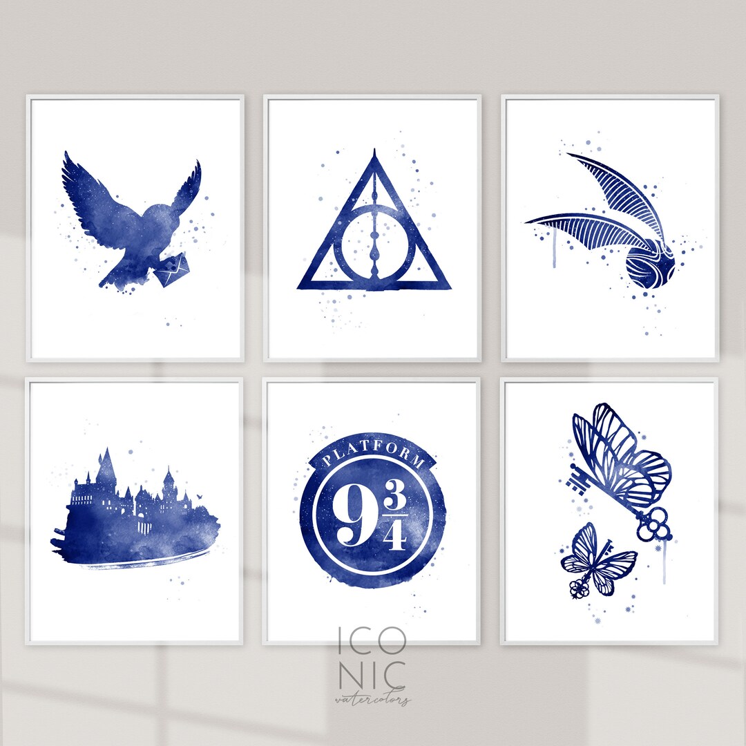Wizards Printable Set of 6 Prints in Navy, Wizards Digital Download ...