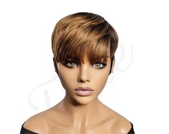 WIG/ Pixie Cut Curly/ Short Curly 100% Human Hair Wig/natural Black Wig - Etsy