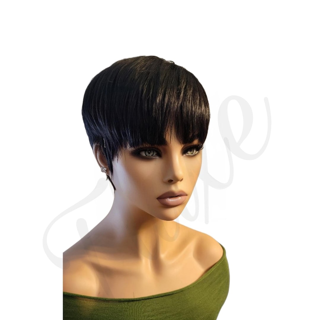 Short Black Pixie Wig: Layered Bang Cut, 100% Human Hair - Etsy