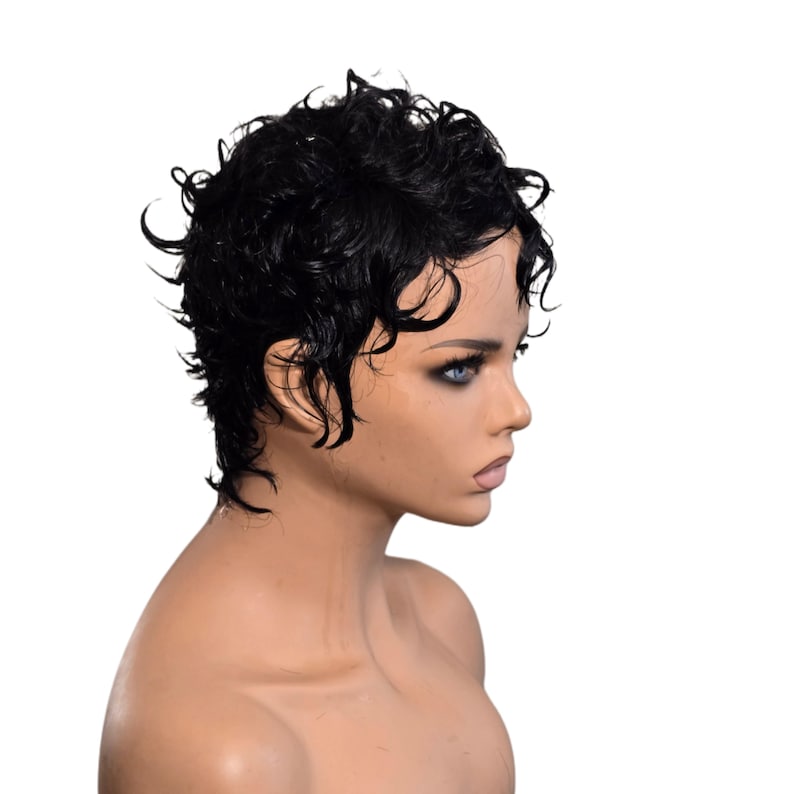 Keyshia - Petite Curly Human Hair Wig Wet & Wavy Pixie Cut Glueless Jet ...