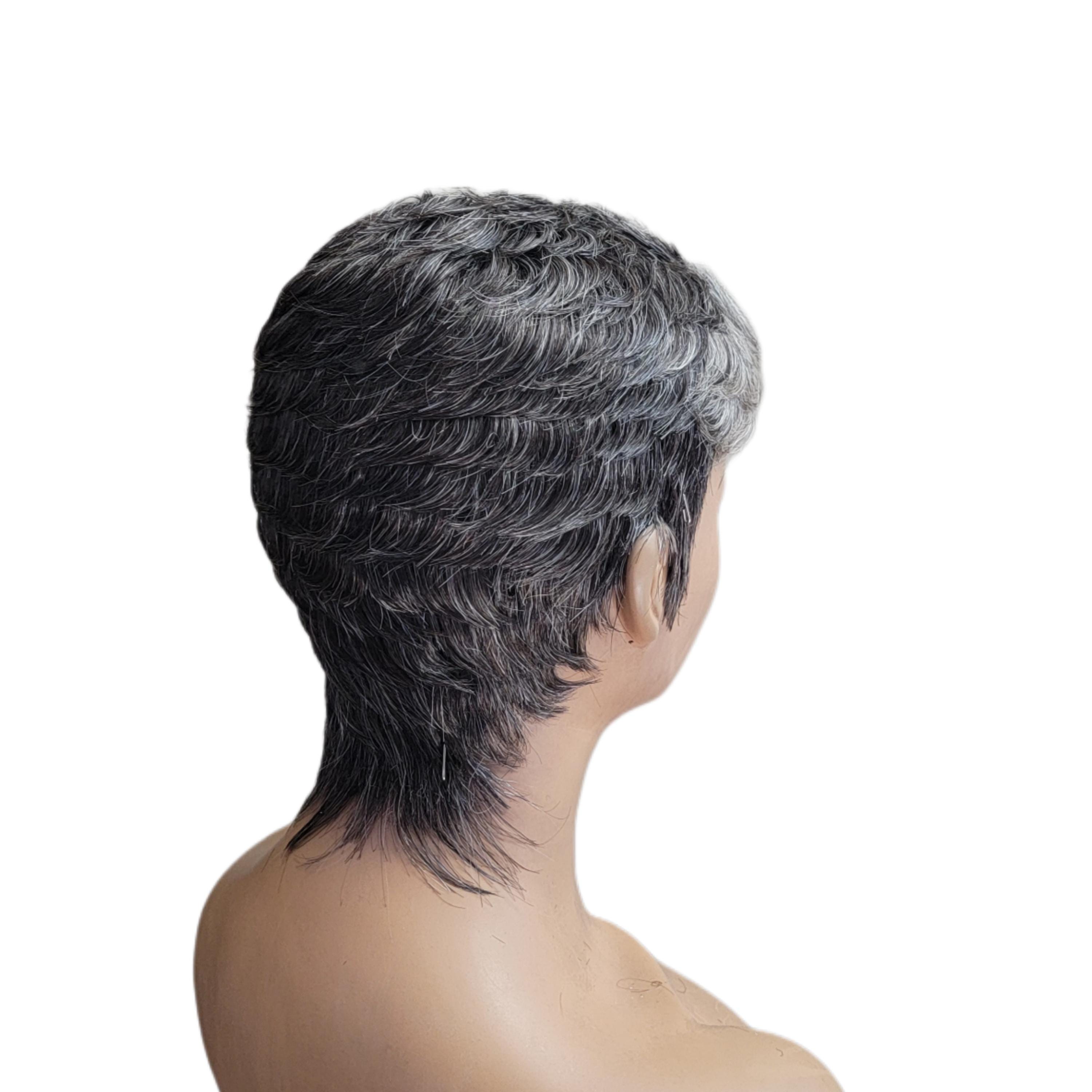 Razor Cut Pixie Wig: Short Grey Human Hair Wig With Bangs - Etsy
