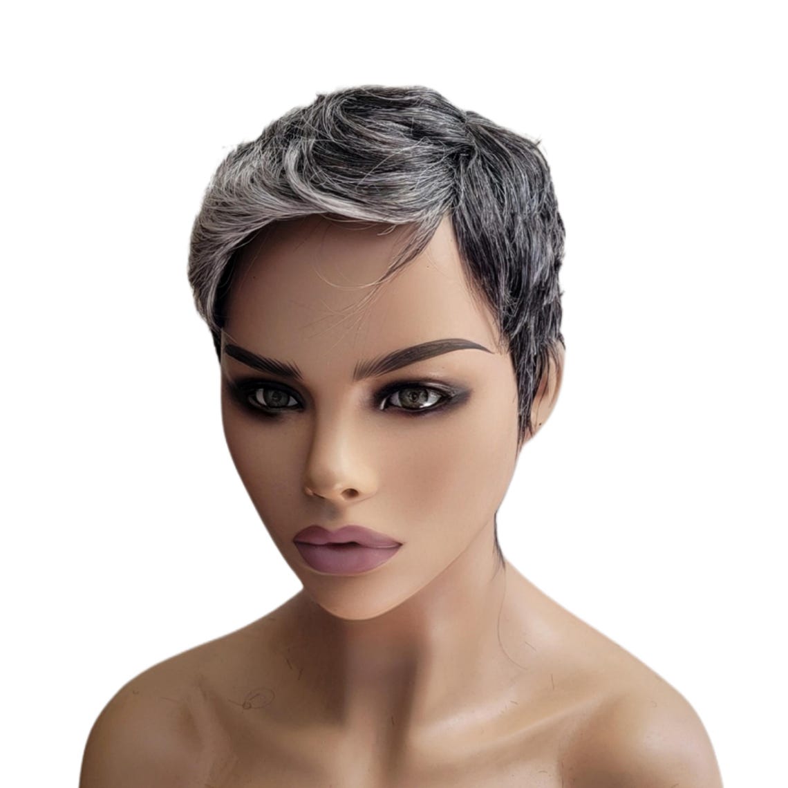 Razor Cut Pixie Wig: Short Grey Human Hair Wig With Bangs - Etsy