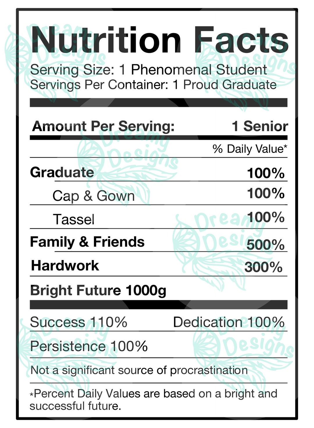 Graduation Nutrition Facts Label - Etsy