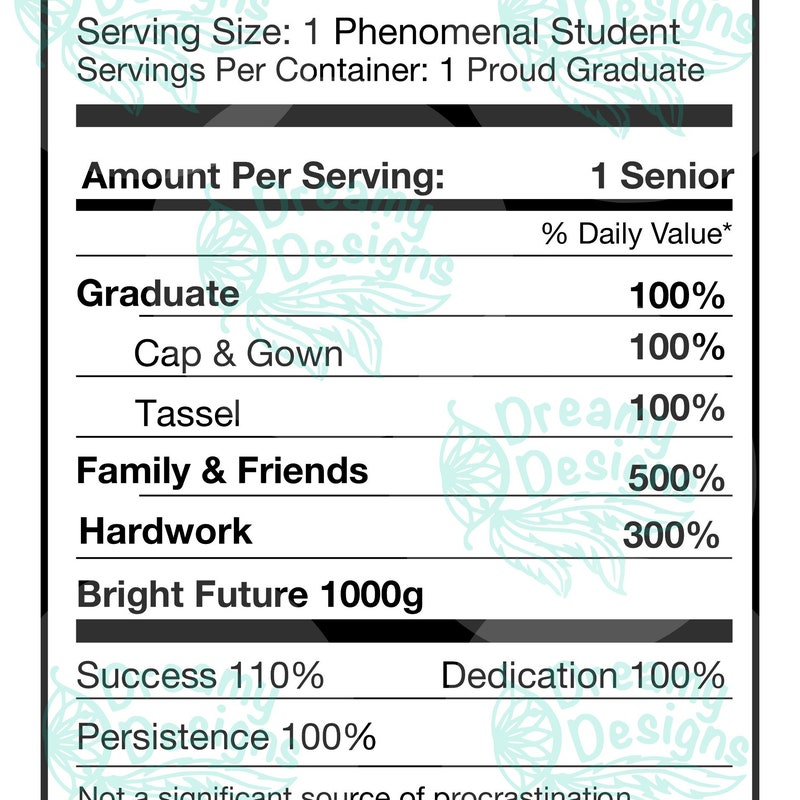 Graduation Nutrition Label - Etsy