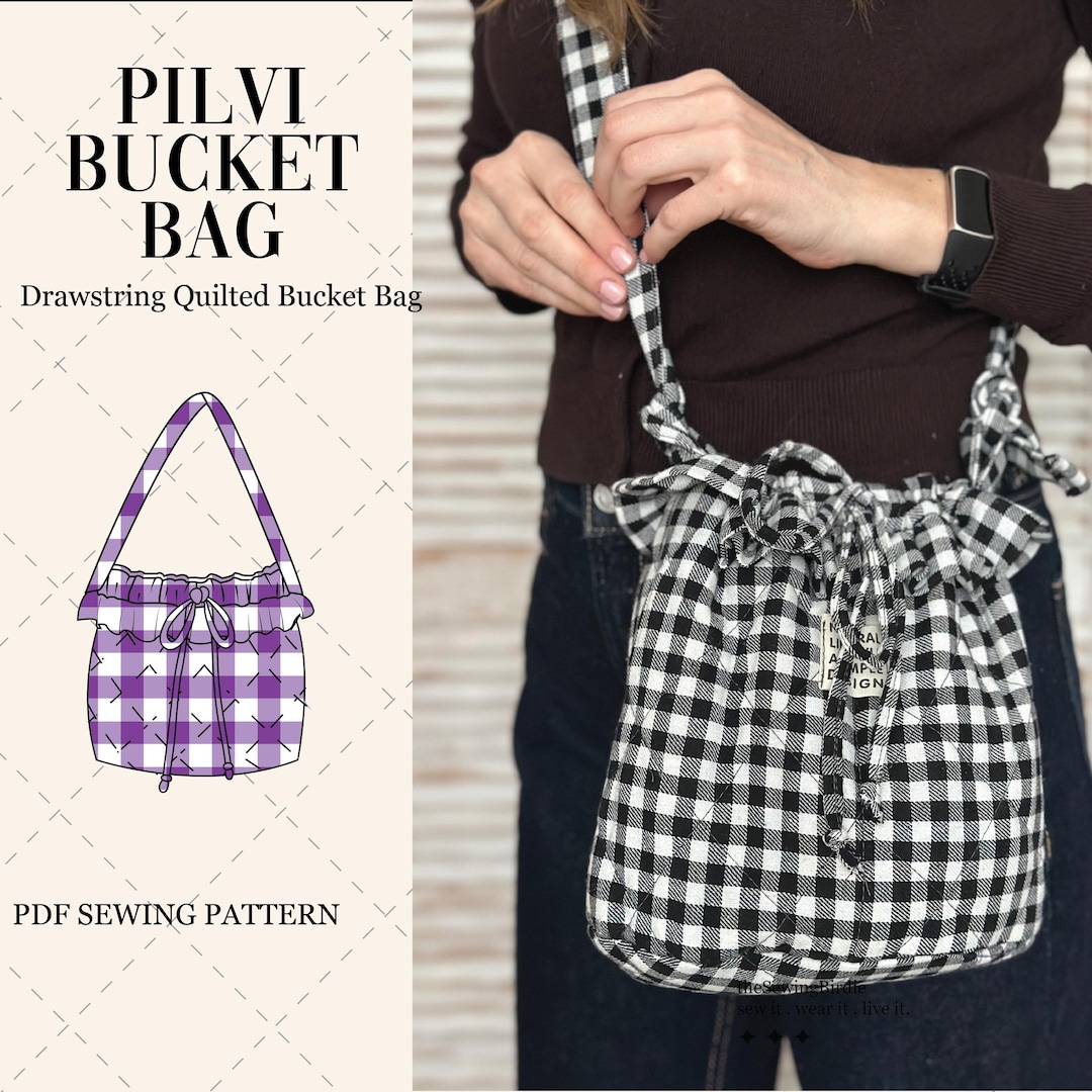 Quilted Bucket Bag Sewing Pattern | Ruffle Drawstring Purse (PDF ...
