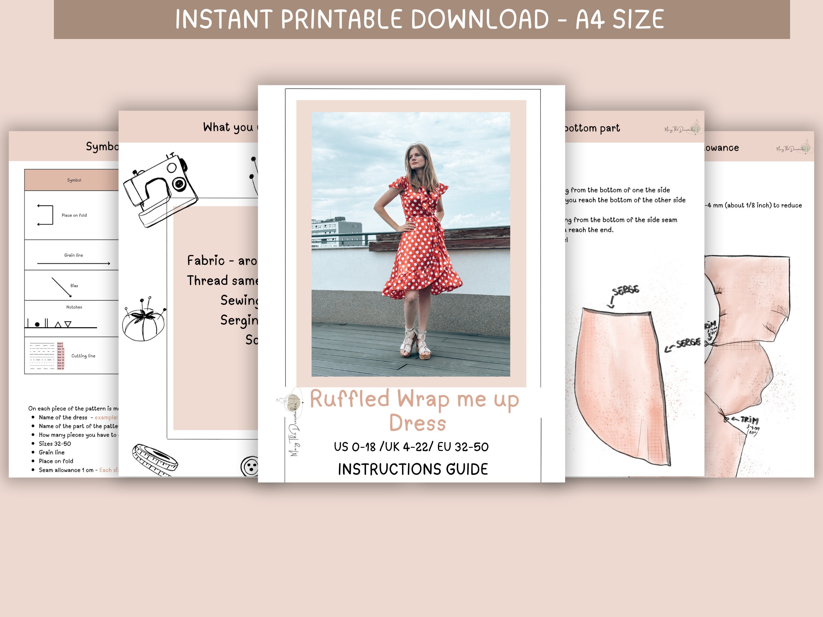 Wrap Dress With Ruffles Digital Sewing Pattern - Instant Download - A4 ...