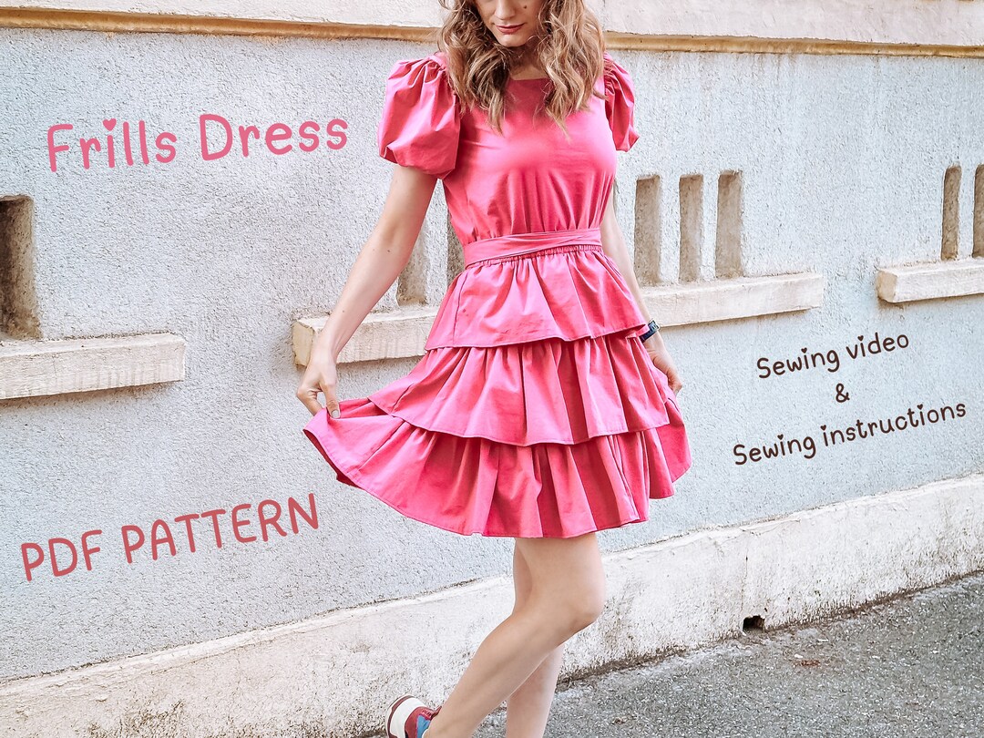 Digital Dress Pattern: Ruffle Panels, Balloon Sleeves, Elastic Waist ...