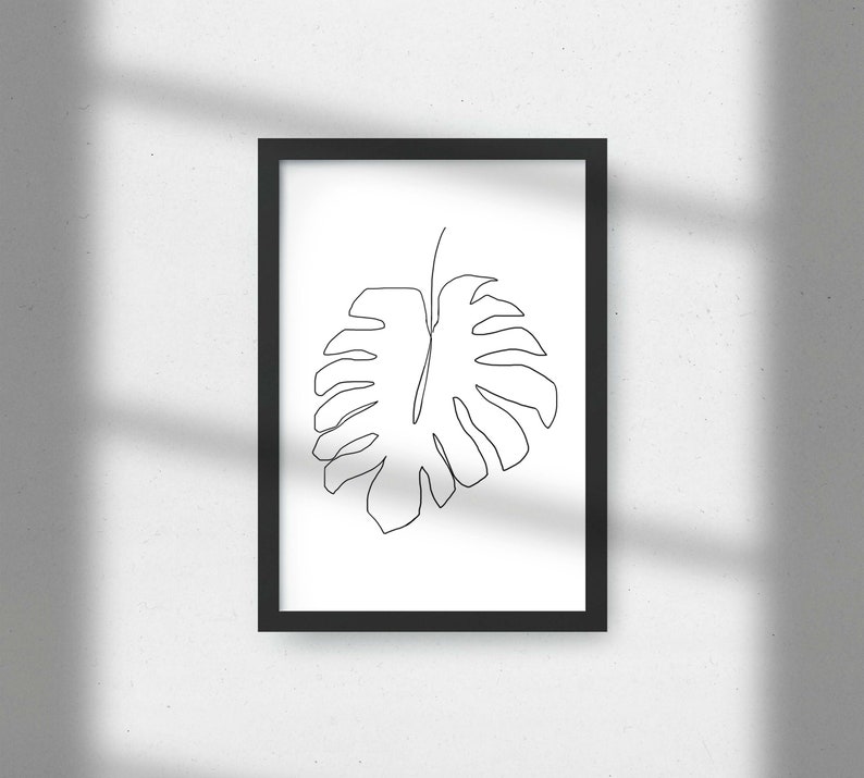 One Line Drawing Monstera Leaf Print Tropical Plant | Etsy