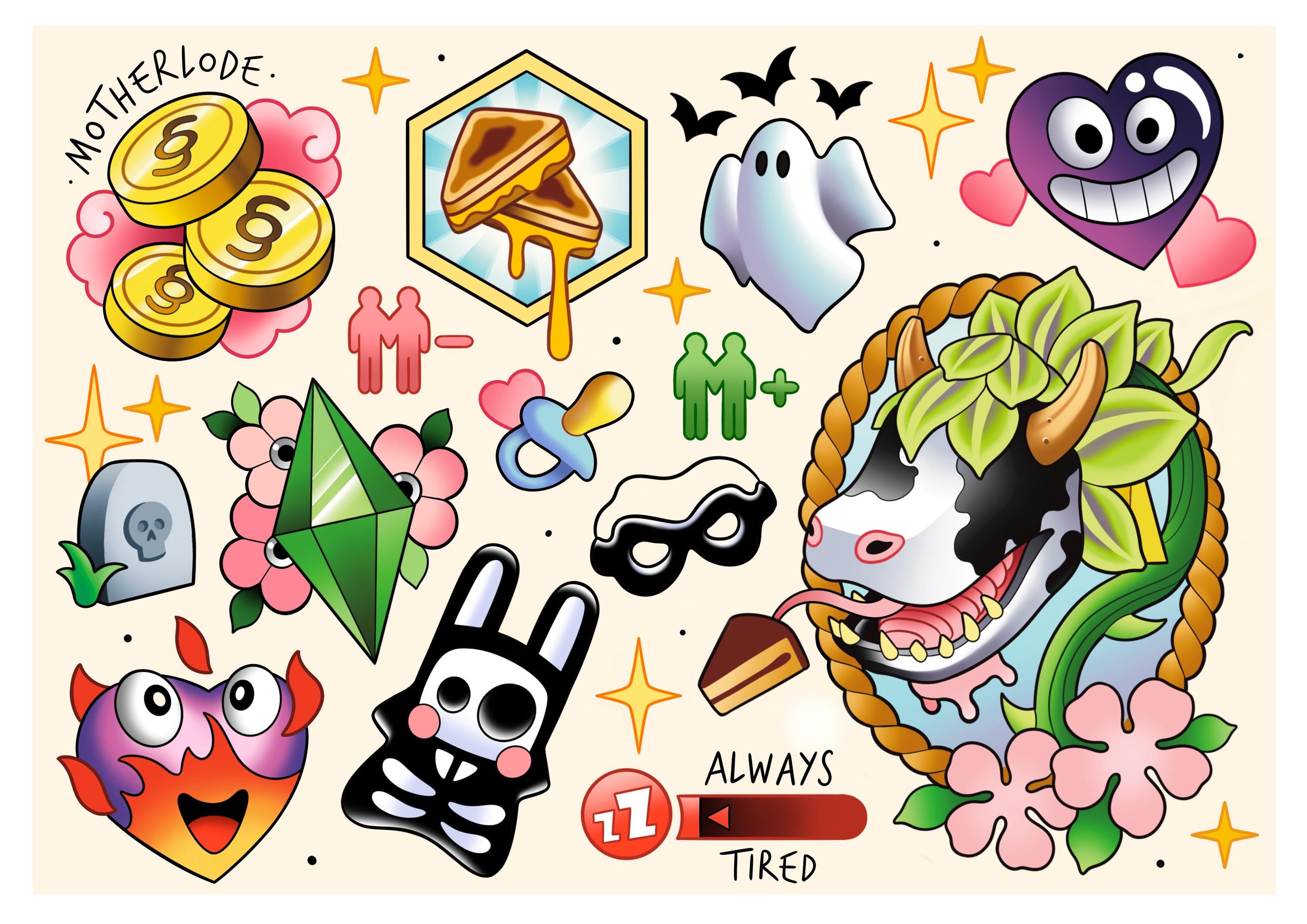 The Sims Tattoo Inspired Flash Sheet Print - Etsy