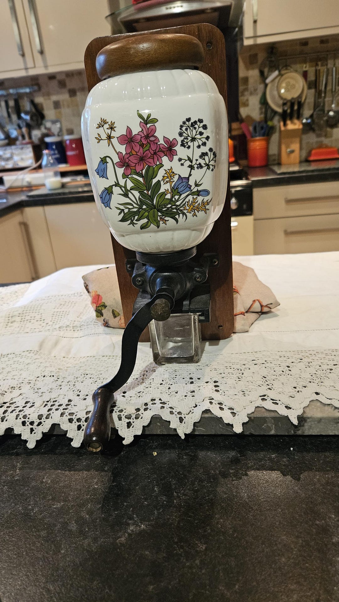 Wall Mounted Coffee Grinder French Glass Receptacle Porcelain Pot ...