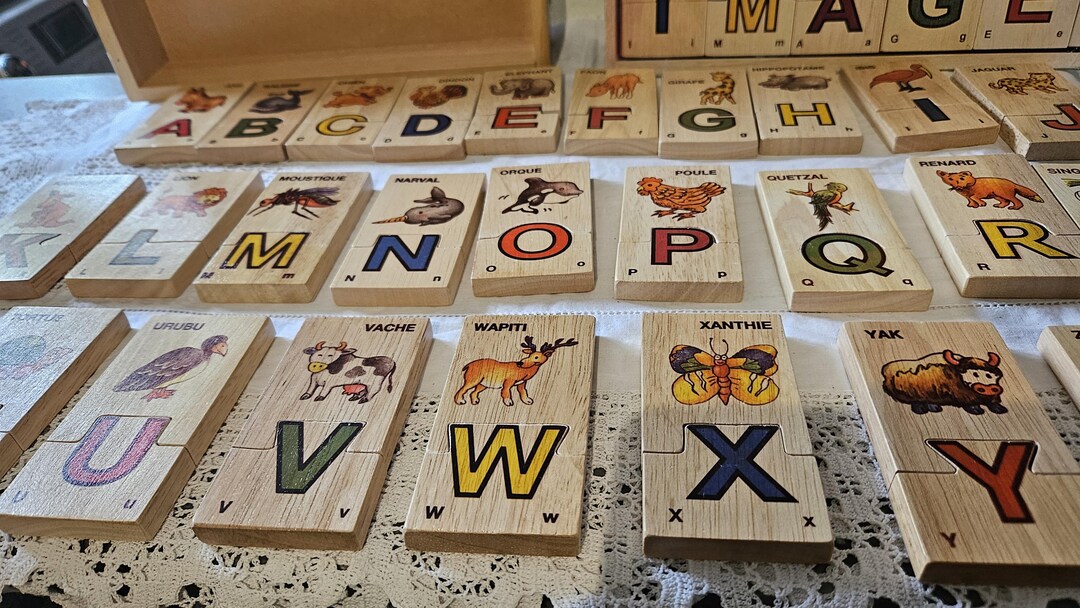 Vintage Boxed Wooden Alphabet With Pictures in French Animal Letter ...
