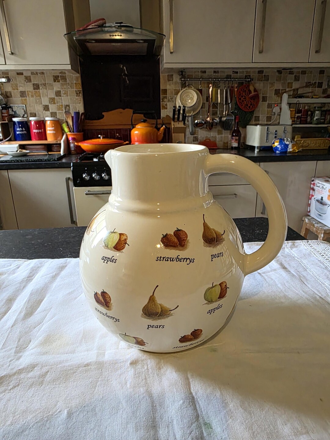 Large Ceramic Jug Decorated With Pears Apples Strawberry Season Beige ...